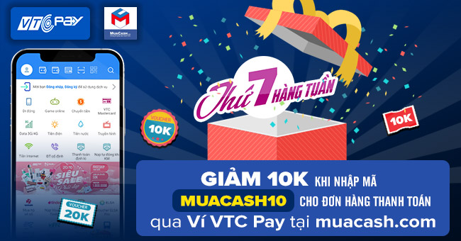 TẶNG MÃ GIẢM GIÁ CHO ĐƠN HÀNG THANH TOÁN QUA VÍ VTC PAY TẠI MUACASH.COM